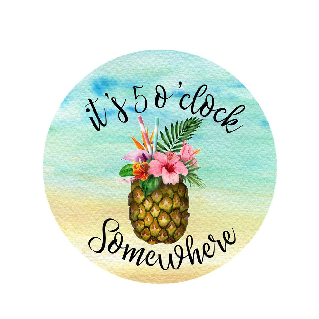 WREATH SIGN | 8" ALUMINUM | ITS 5 OCLOCK SOMEWHERE | TROPICAL | FLIP FLOPS | SUMMER