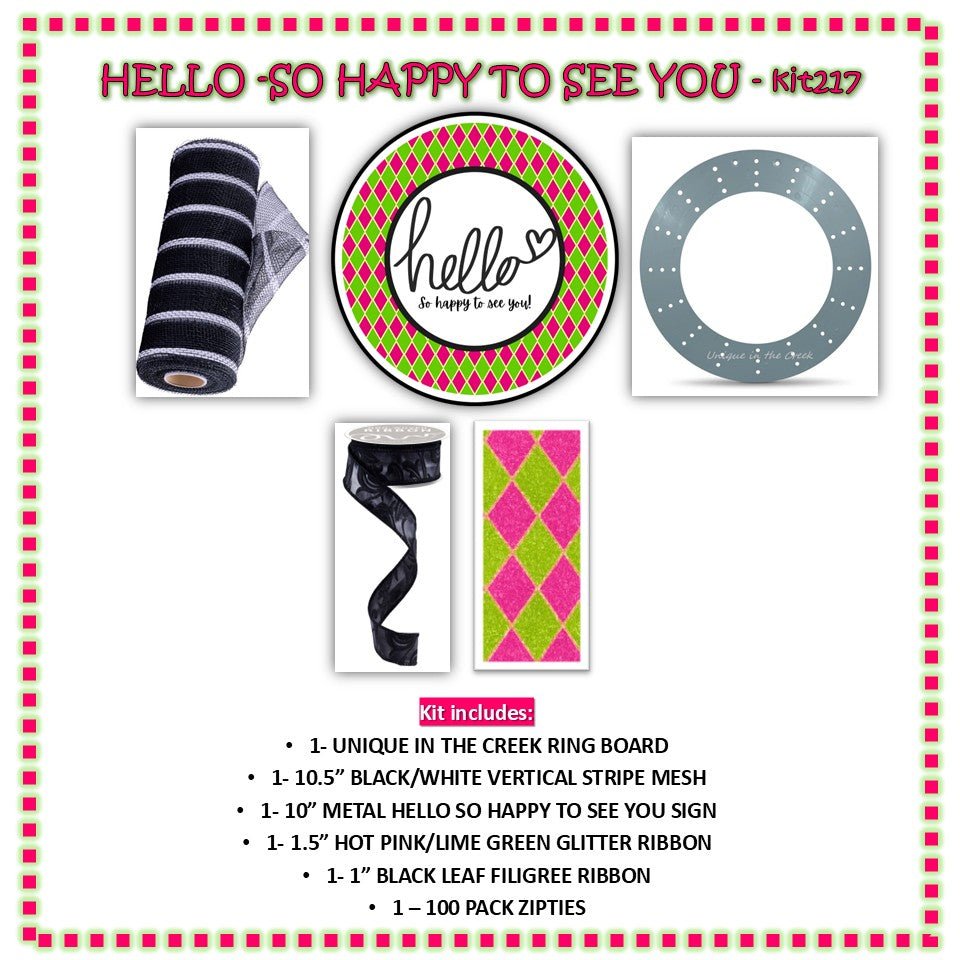 WREATH KIT COMPLETE | HELLO- SO HAPPY TO SEE YOU | HOT PINK/LIME GREEN ...