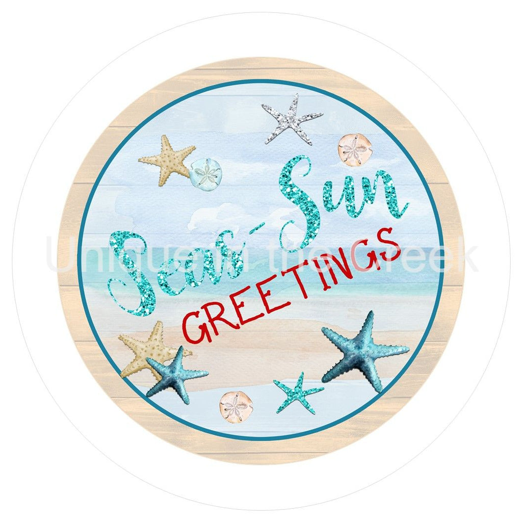 WREATH SIGN | 8 " ALUMINUM WREATH SIGN | SEAS-SUN GREETINGS | BEACHY ...