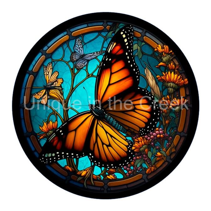 WREATH SIGN UITC | 6" ALUMINUM | MONARCH BUTTERFLY | STAIN GLASS LOOK ...