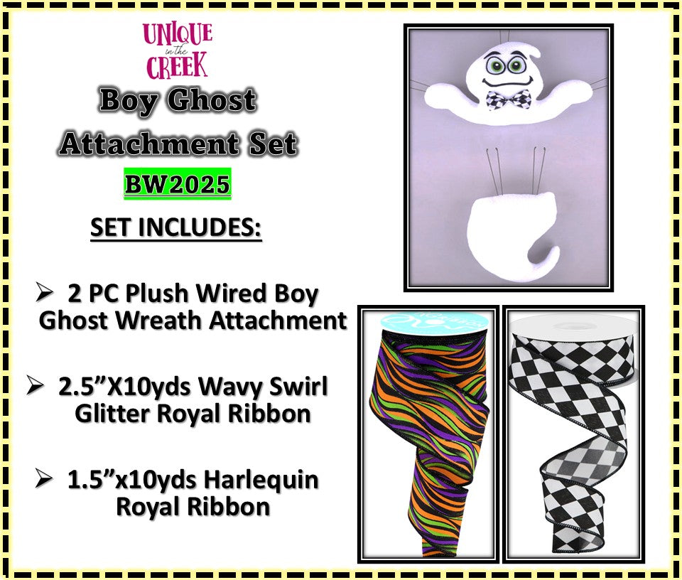 MATCHING SIGN/RIBBON SET | BOY GHOST WREATH ATTACHMENT/RIBBON SET | BW2025