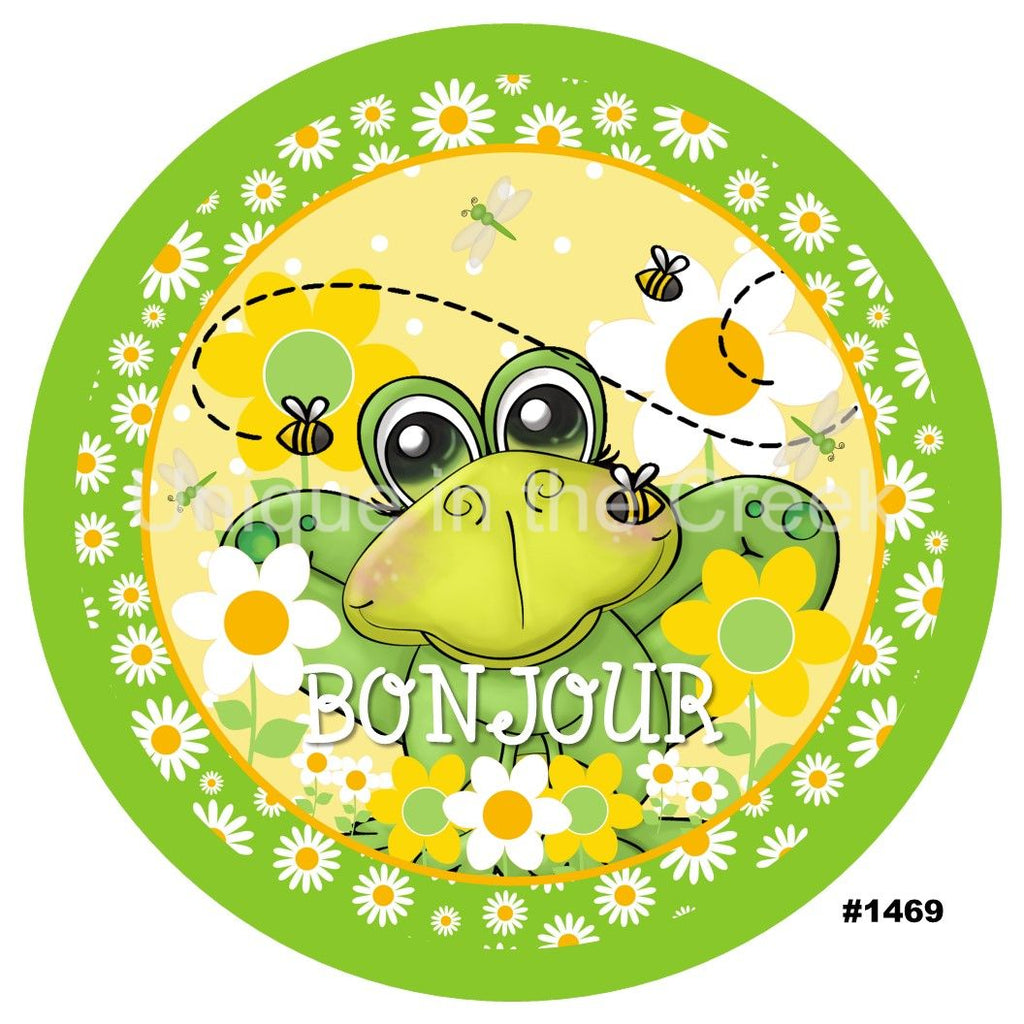 VINYL DECAL | BONJOUR | FROG | FRENCH | SUMMER | SPRING | ANIMALS