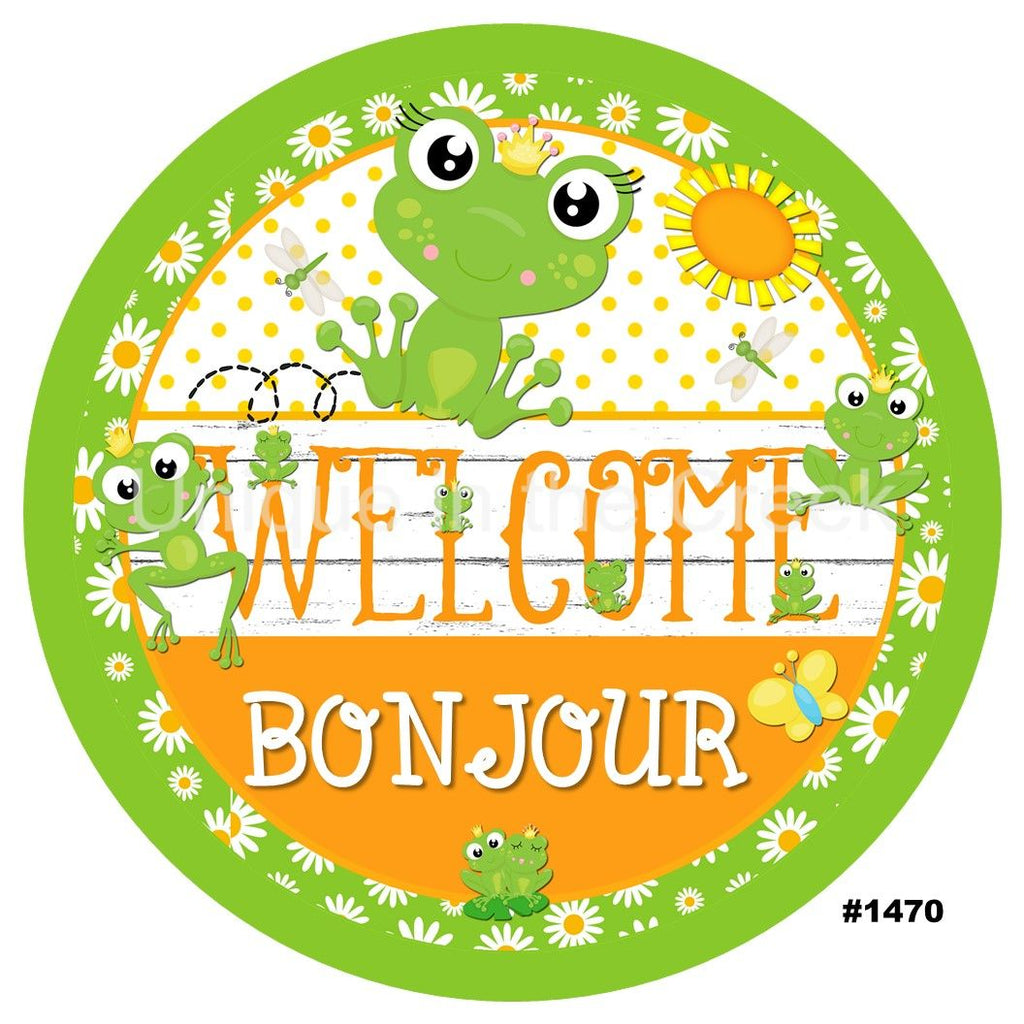 VINYL DECAL | WELCOME BONJOUR | FROG | FRENCH | SUMMER | SPRING | ANIMALS