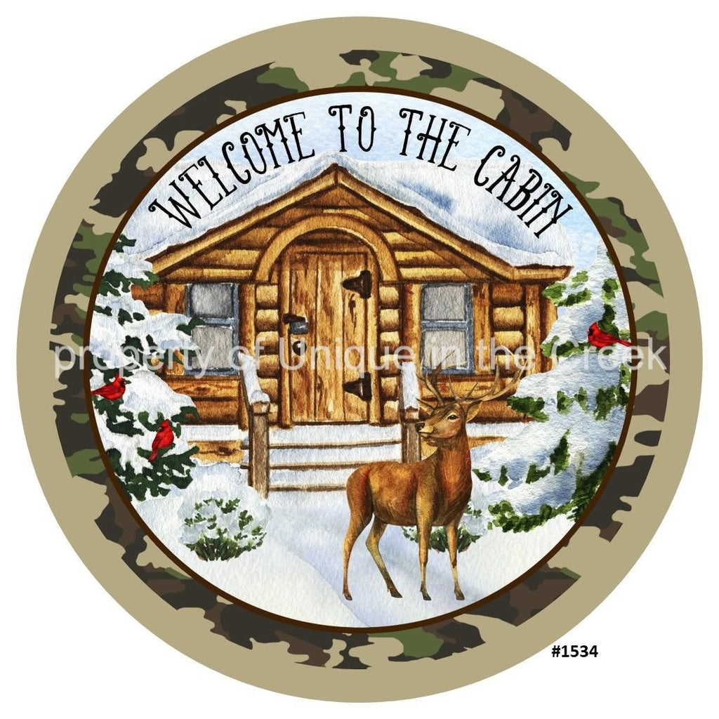 Vinyl Decal | Welcome to the Cabin | Deer | Camo | Winter